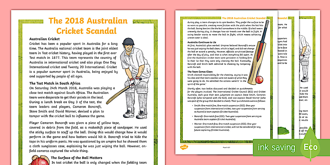 Cursive Australian Cricket Scandal Fact File - Twinkl