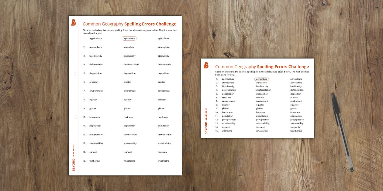 Common Geography Spelling Errors Challenge (teacher made)