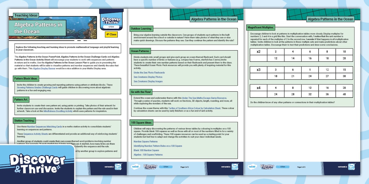 Algebra Patterns in the Ocean Teaching Ideas (teacher made)