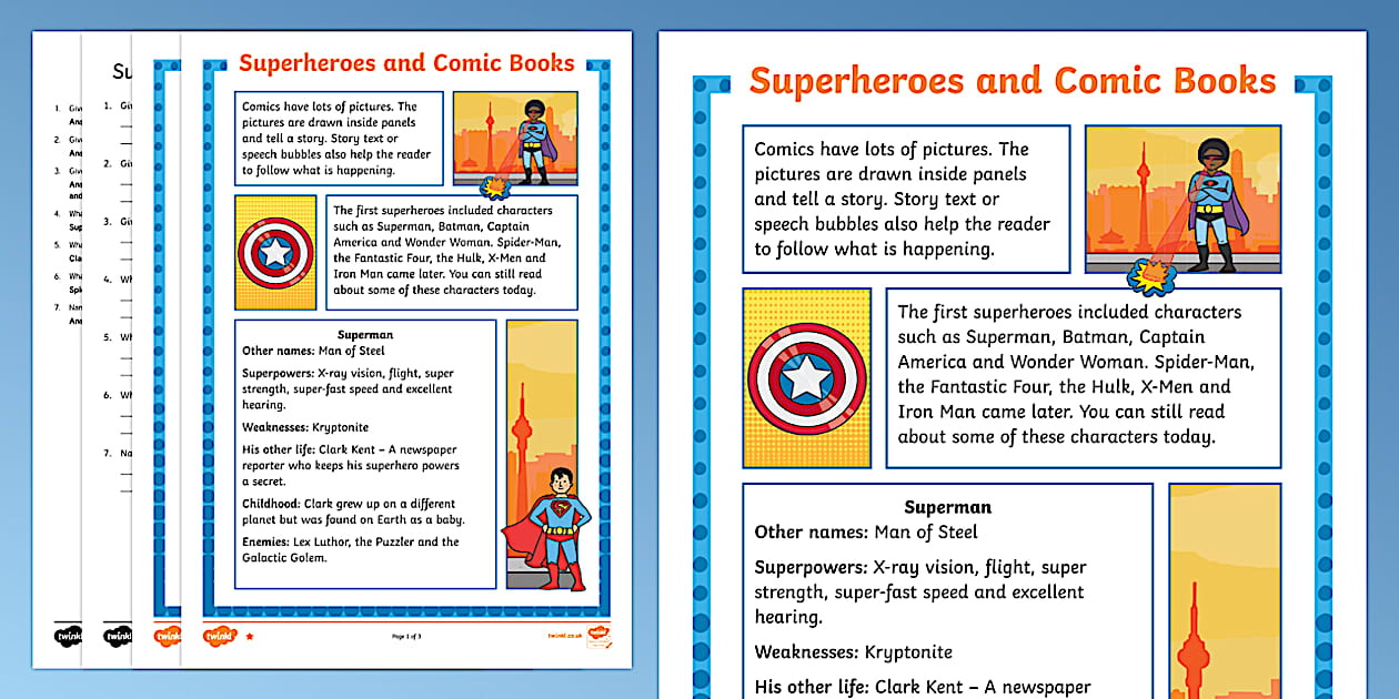 Middle Ability Comic Book Superheroes Differentiated Reading Comprehension