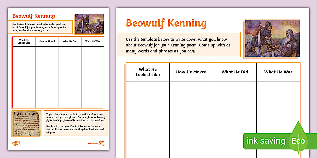 Beowulf Kenning Poem Template,Beowulf,Kennings - Twinkl