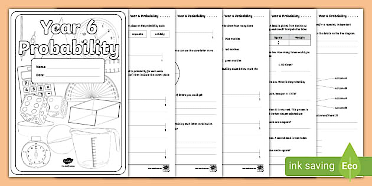 Editable Year 6 Probability Activity Workbook (teacher made)