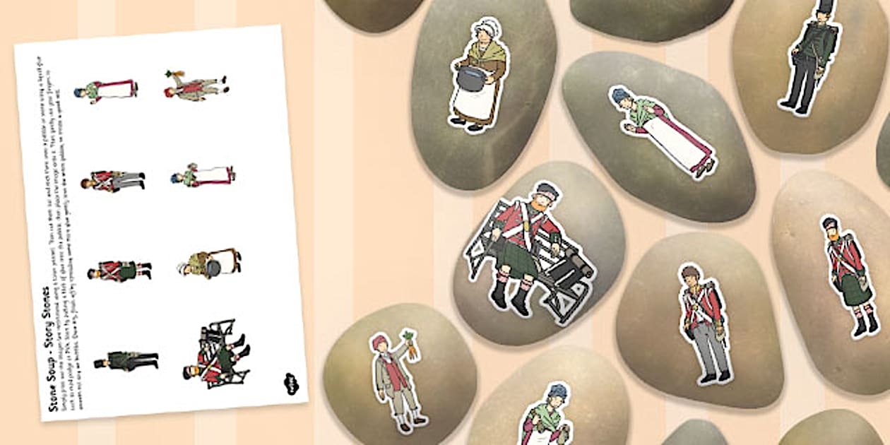 Black and White Stone Soup Story Stone Image Cut Outs