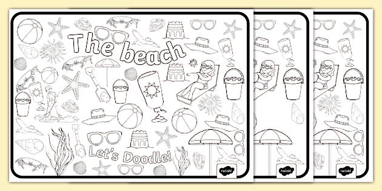 Beach Doodle Colouring Pages (teacher made) - Twinkl