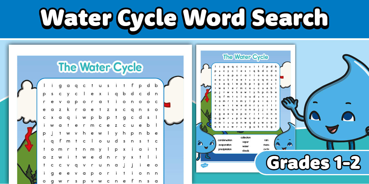 Water Cycle Word Search for 1st-2nd Grade