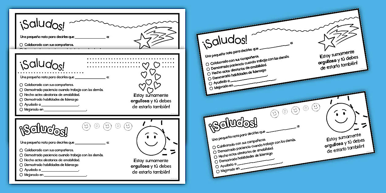 Notas positivas para enviar a casa - ¡Saludos! - Twinkl