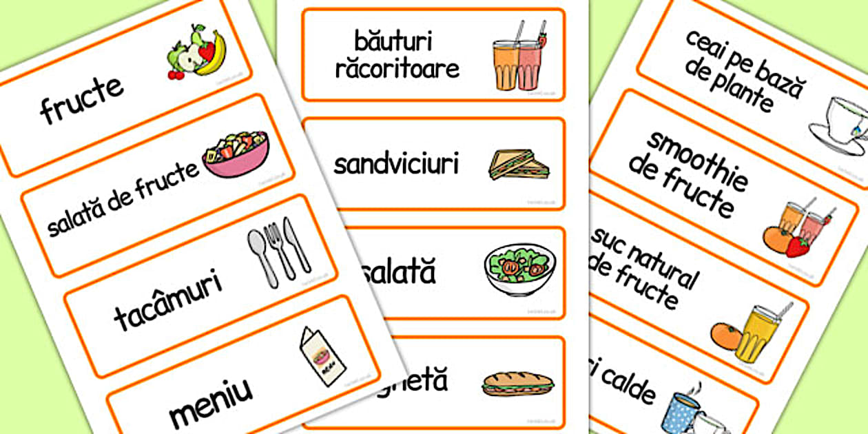 Mancam Sanatos , cartonase cu imagini si cuvinte, joc de rol, Romanian