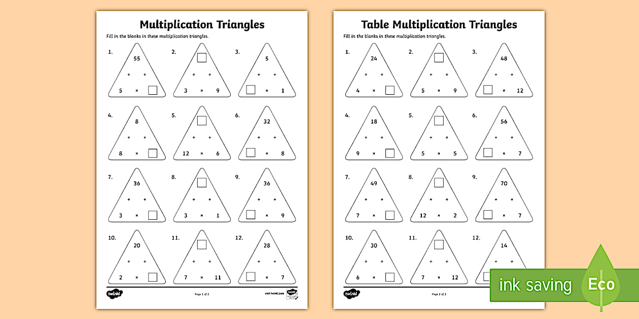 Mixed Multiplication Triangles Worksheet - Twinkl