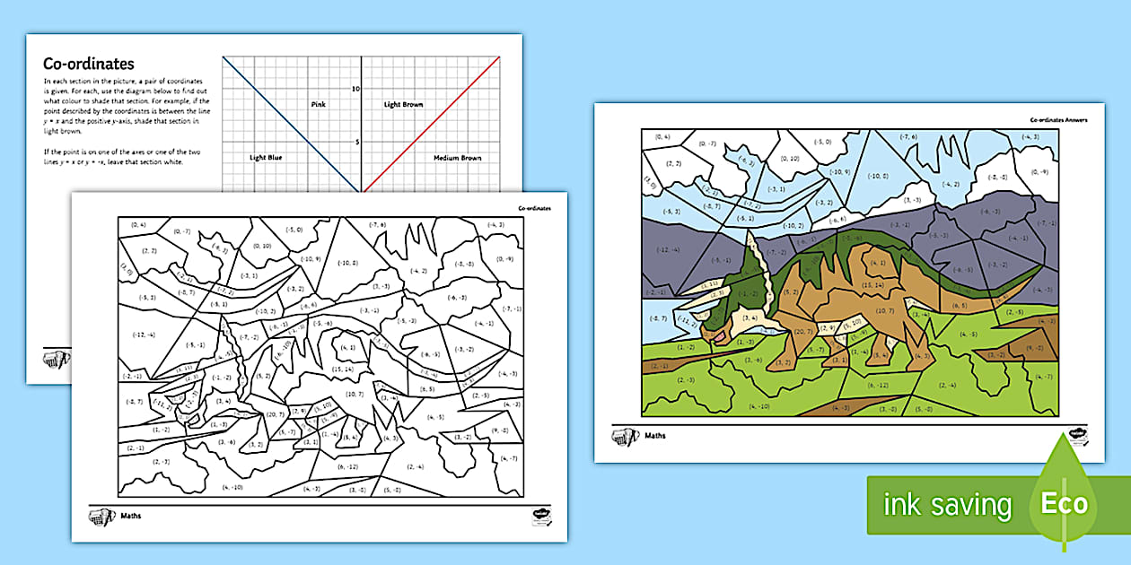 Coordinates and y=mx+c Color by Number Worksheet - Twinkl