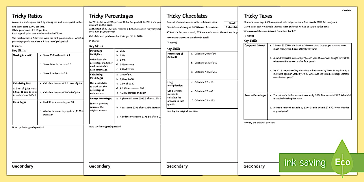 GCSE Ratio and Proportion Problem-Solving Worksheets