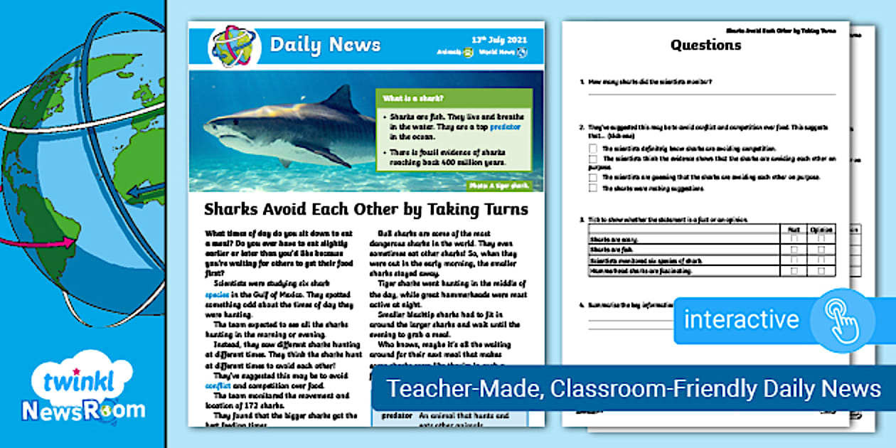 News Story for Children 7-9: Sharks Take Turns to Hunt