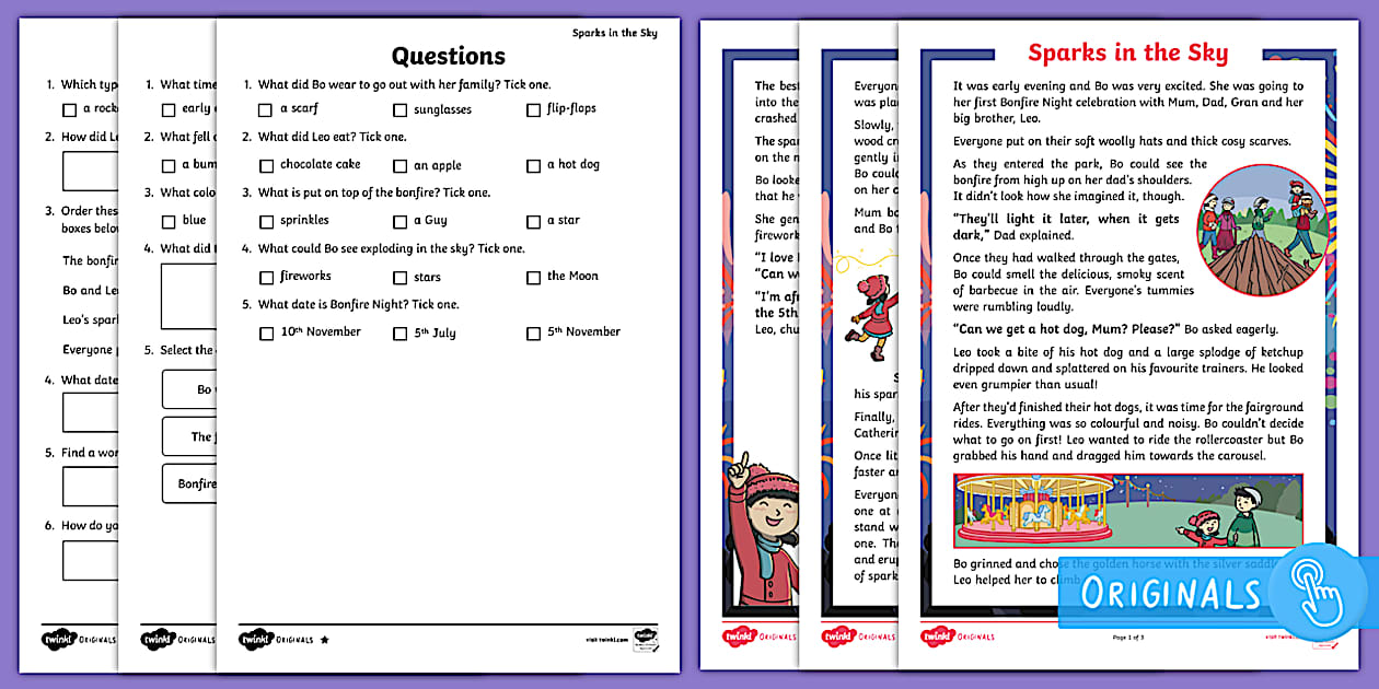 KS1 Sparks in the Sky Differentiated Comprehension Go Respond Worksheet