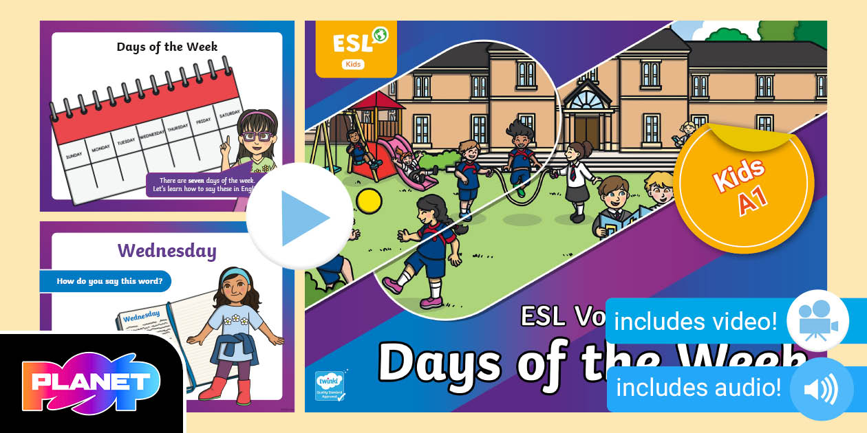 ESL Days of the Week Lesson for Kids {Twinkl} (teacher made)