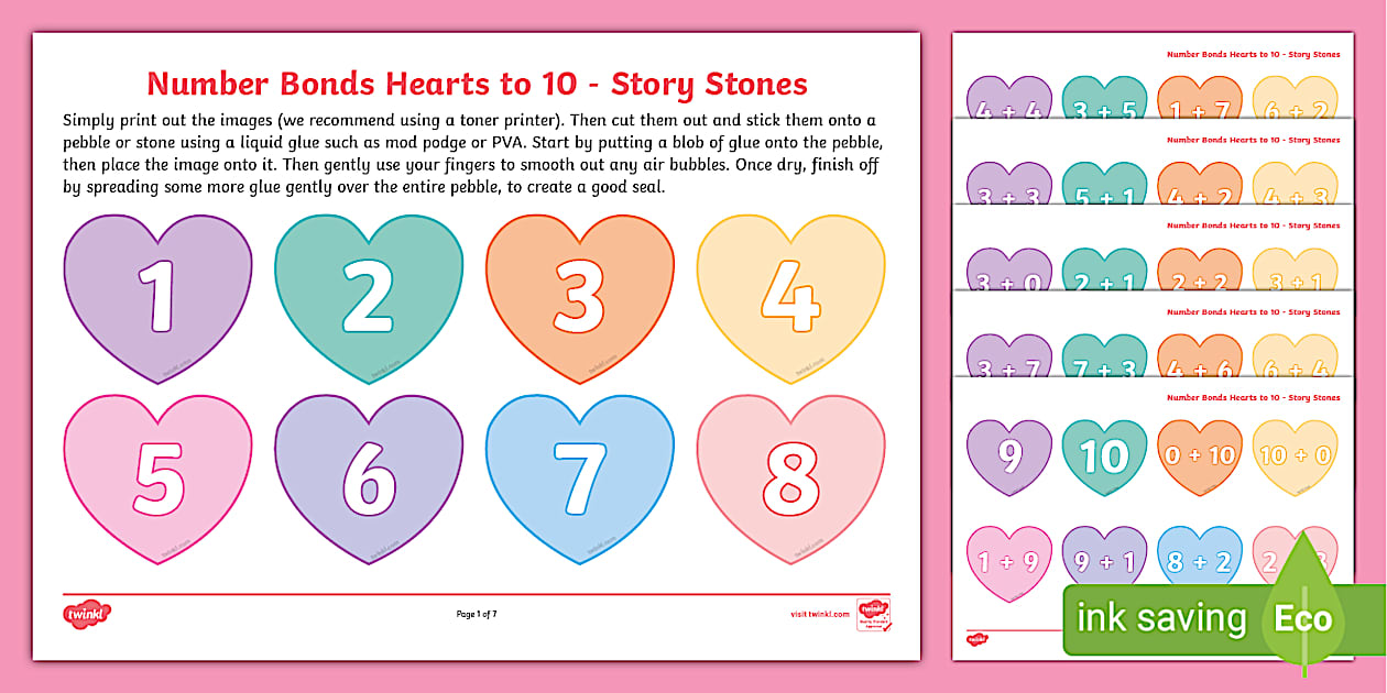 Number Bonds Matching Hearts within 10 Story Stone Image Cut-Outs