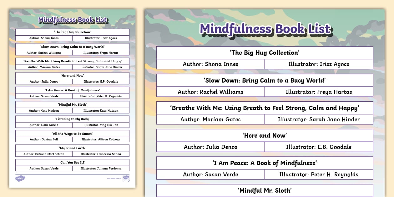 Mindfulness Book List (teacher made) - Twinkl
