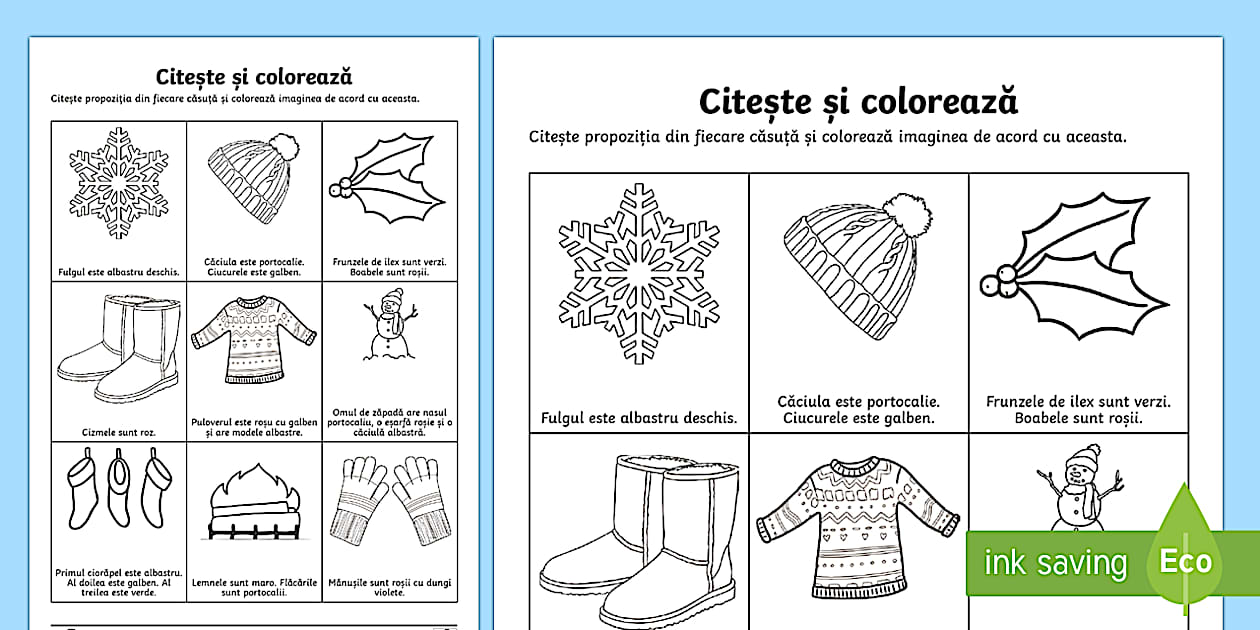 Iarna - Citește și colorează