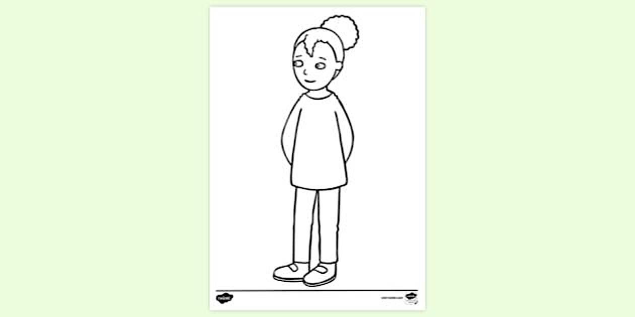 Girl with Hands behind Back Colouring Sheet (teacher made)