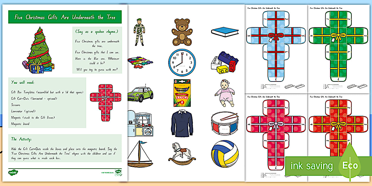 Five Christmas Gifts Are Under the Tree Rhyme Activity