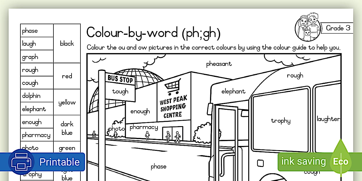 Grade 3 Phonics Colouring Page -ph gh (teacher made)