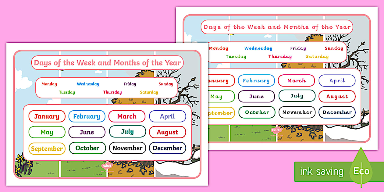 Days of the Week and Months of the Year Word Mat Pack