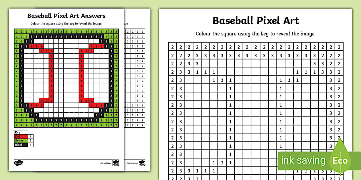 Baseball Pixel Art Template | Colour-by-Number | Twinkl KS1