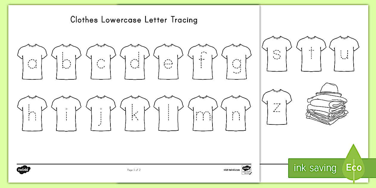 Clothes Lowercase Letter Tracing Worksheet (teacher made)