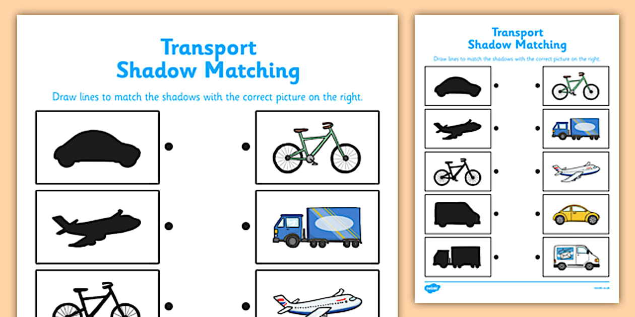 Transport Shadow Matching Worksheet (teacher made) - Twinkl