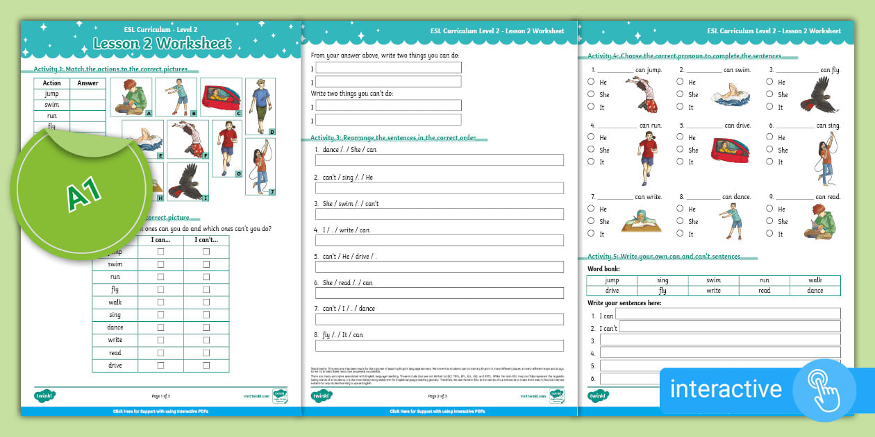 ESL Curriculum Level 2, Lesson 2 Interactive (Teacher-Made)