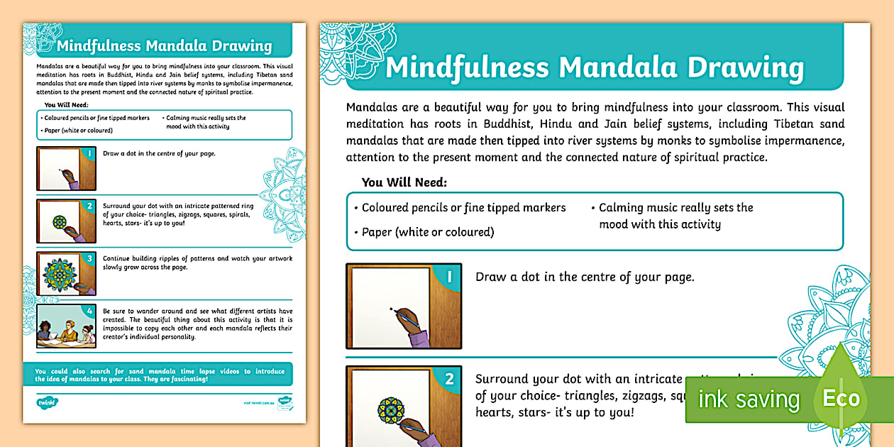 Mindfulness Mandala Drawing Activity - F-6 - Wellbeing