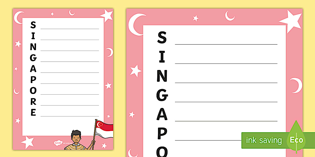 Singapore National Day Acrostic Poem (teacher made) - Twinkl