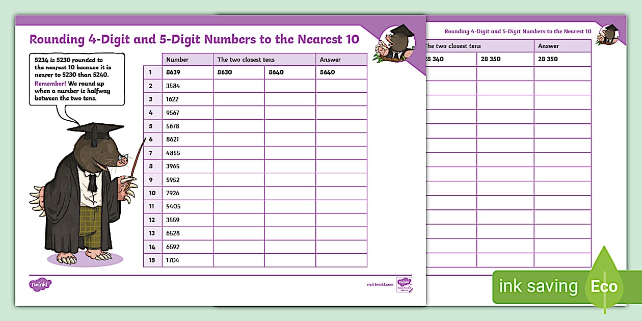 Rounding 4 and 5 Digit Numbers to the Nearest 10 - Twinkl
