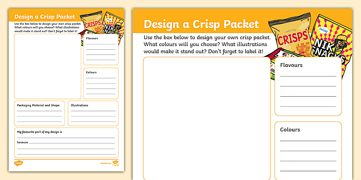 KS1 Design a Crisp Packet Worksheet (teacher made) - Twinkl