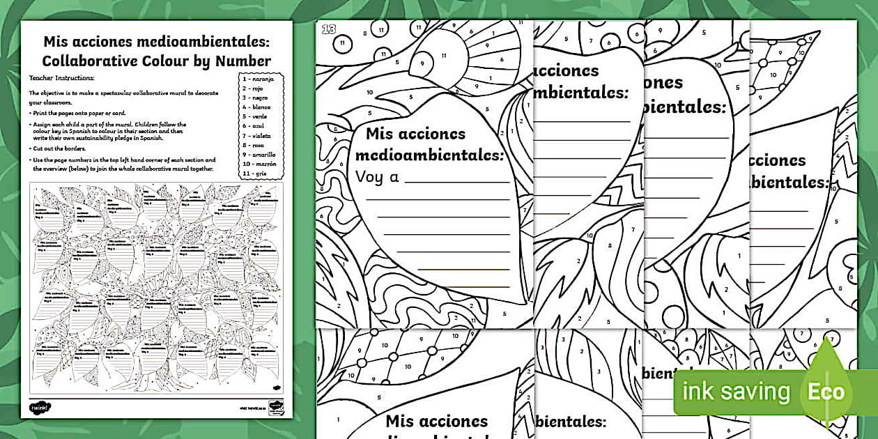 👉 Spanish: Environmental Actions Colour by Number - KS2