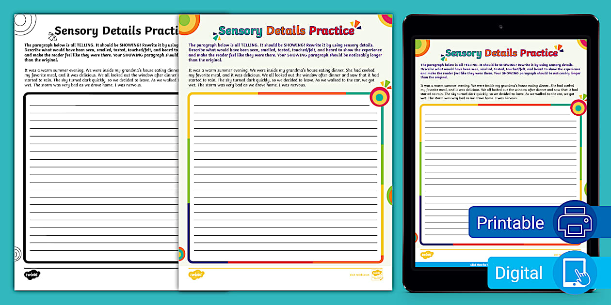 Sensory Details Writing Worksheet for 6th-8th (Teacher-Made)