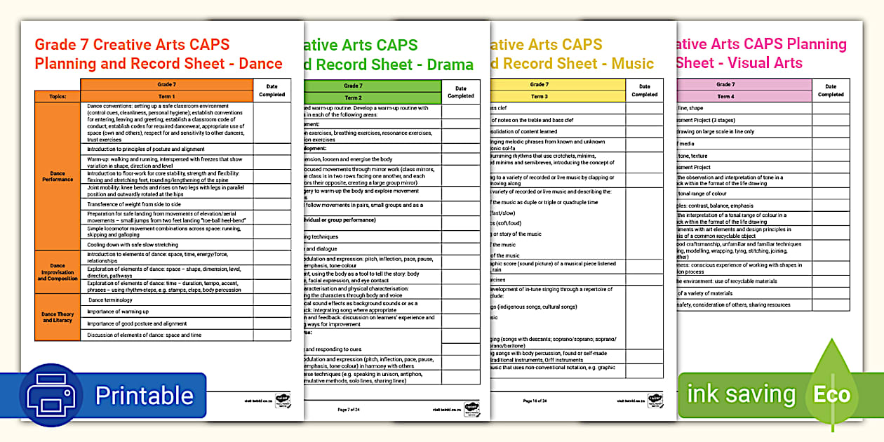 Grade 7 Creative Arts Planning And Record Sheets - Twinkl
