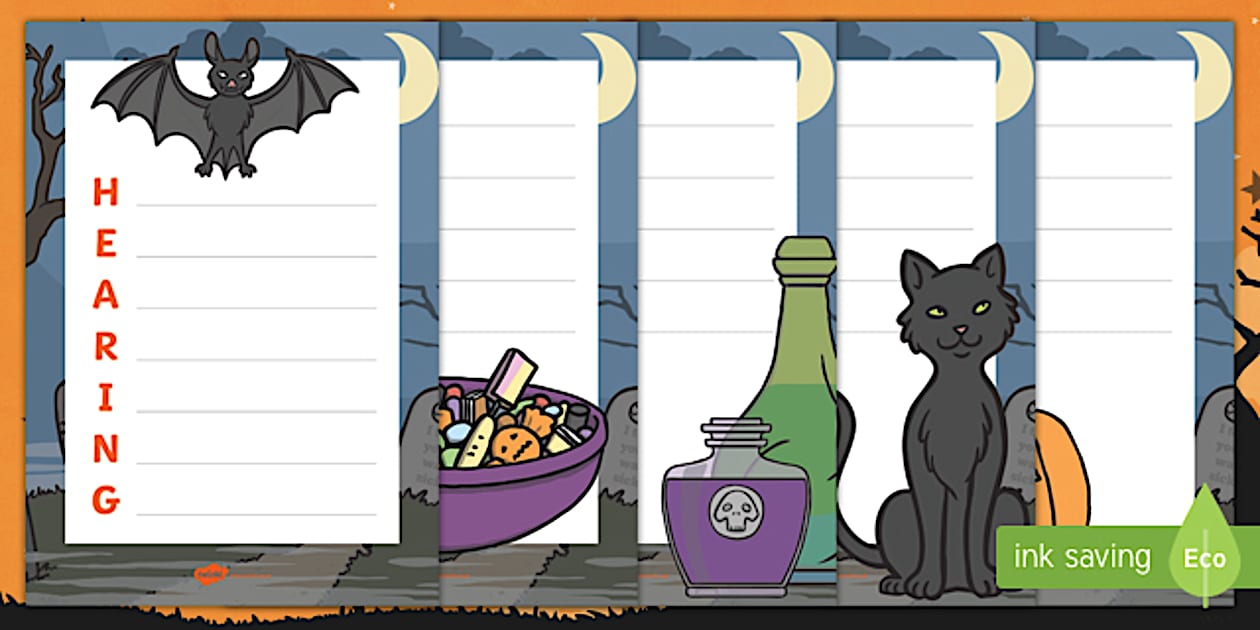 Black and White Halloween Senses Acrostic Poem - Twinkl