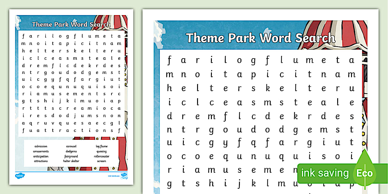 KS2 Theme Park Word Search (teacher made) - Twinkl