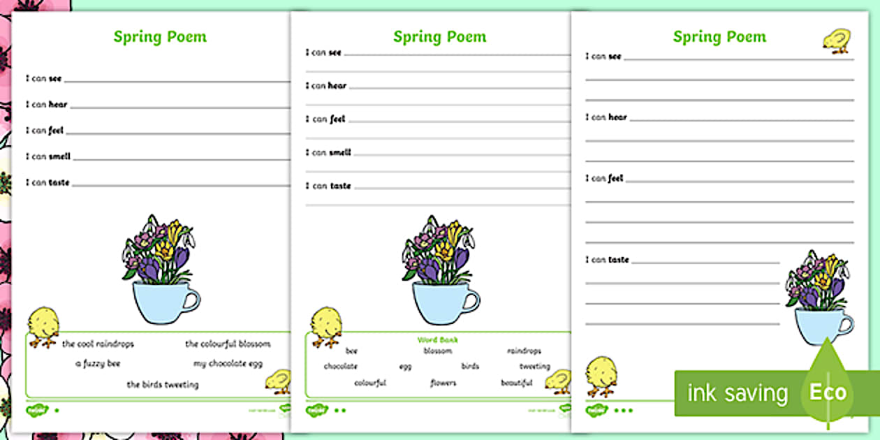 Spring Senses Poem Writing Frame collection. (teacher made)