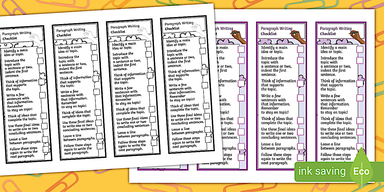 Paragraph Writing Bookmark Checklist - Twinkl