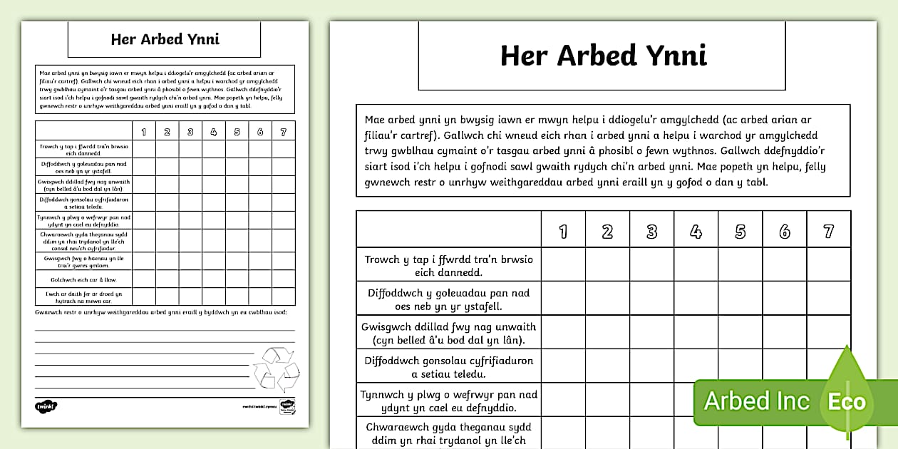 Gweithgaredd - Her Arbed Ynni (Teacher-Made) - Twinkl