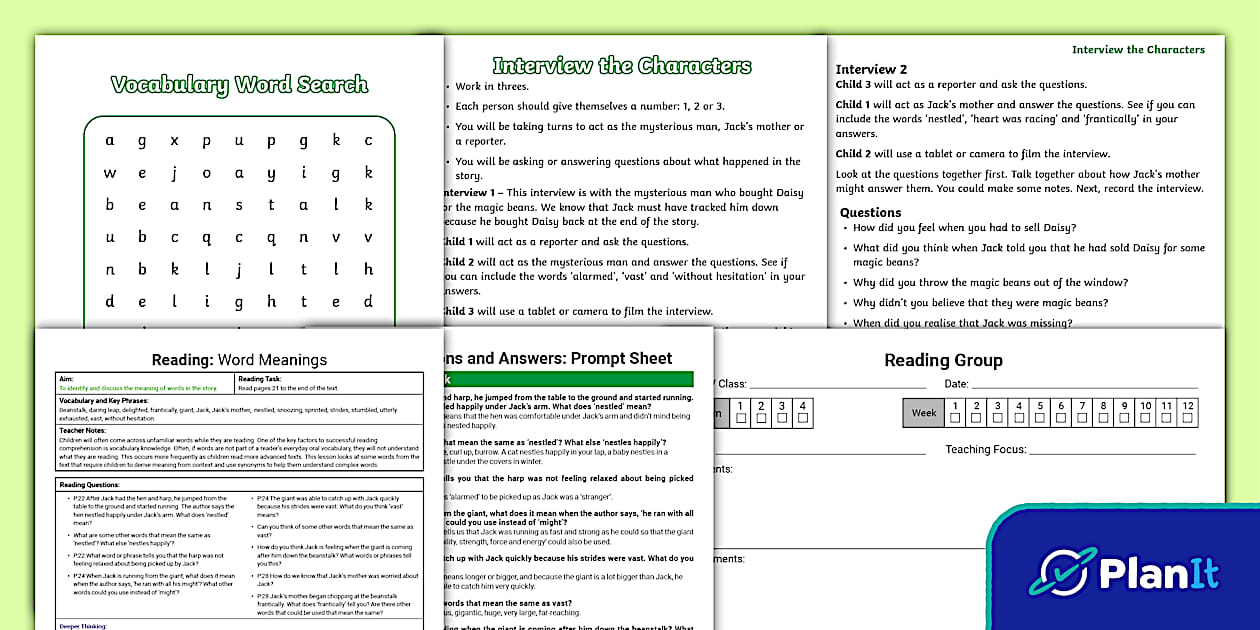 Year 2 Jack and the Beanstalk: Reading Lesson 3 - Twinkl