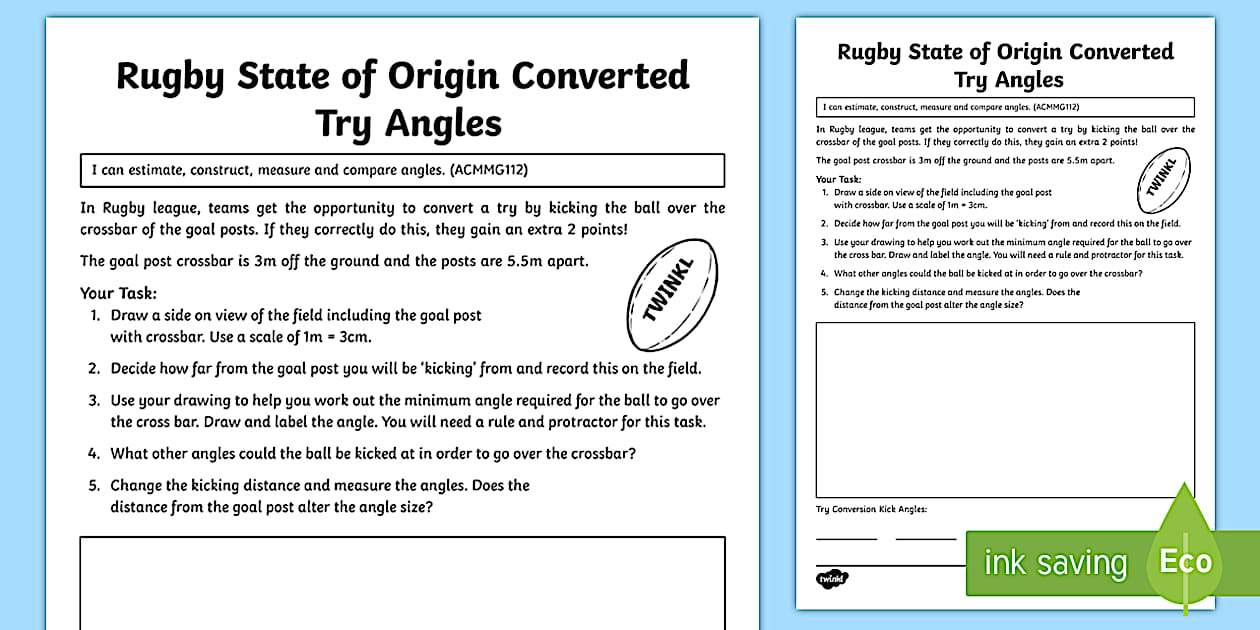Rugby State of Origin Angles Worksheet (teacher made)