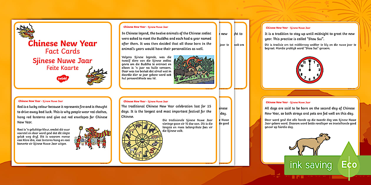 Chinese New Year Fact Cards English/Afrikaans (teacher made)
