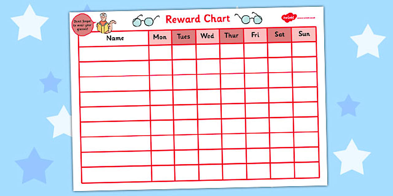 Reward Sticker Chart for Wearing Glasses - Twinkl