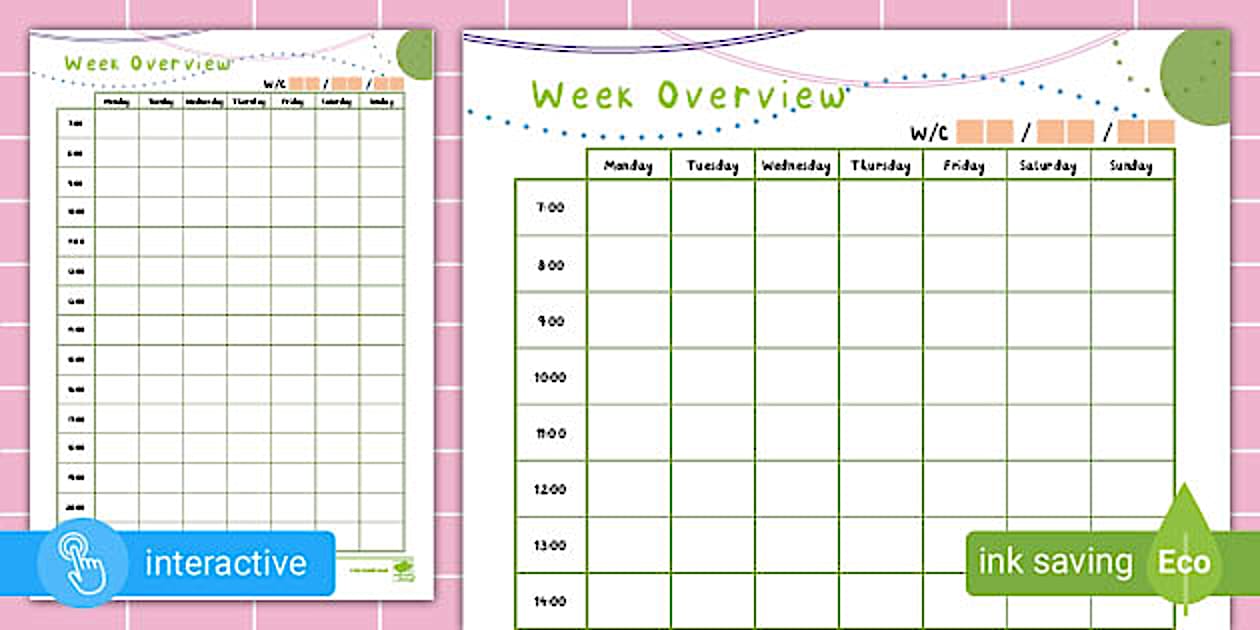 Week Overview Planner Insert | Twinkl Busy Bees - Twinkl