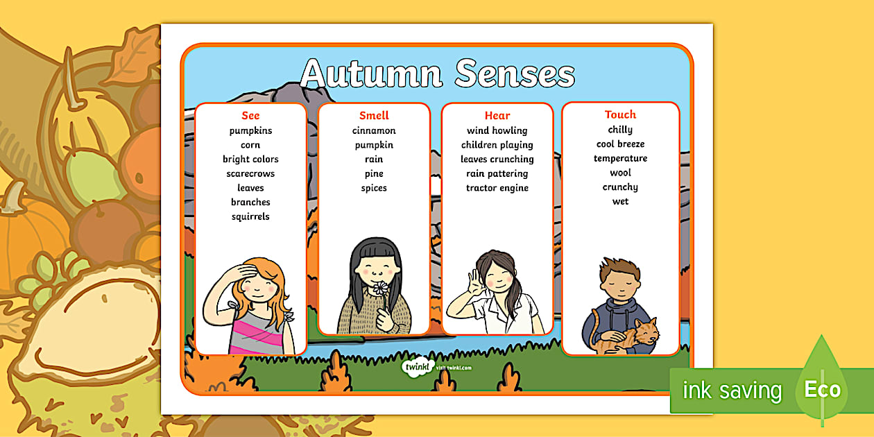 Editable Autumn Senses Word Mat (teacher made) - Twinkl