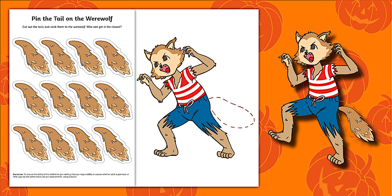 Halloween: Pin the Tail on the Werewolf Game (teacher made)