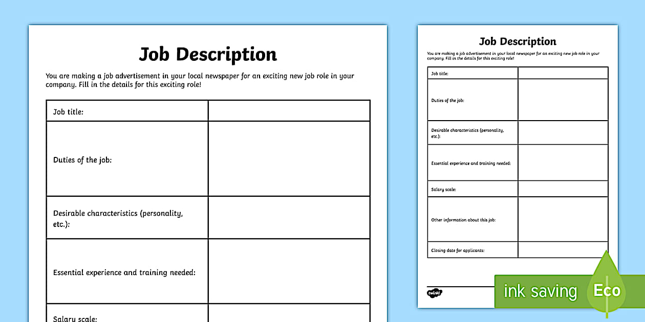Editable Job Description Writing Template - Twinkl