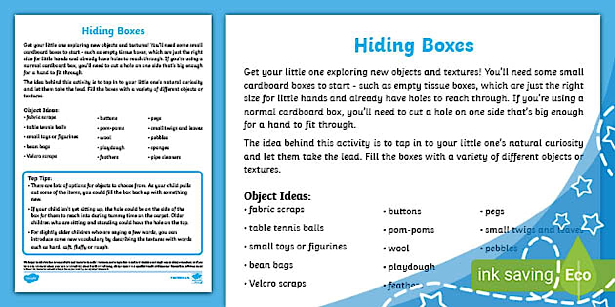 Hiding Boxes Activity Ideas (Ages 0 - 2) - Twinkl