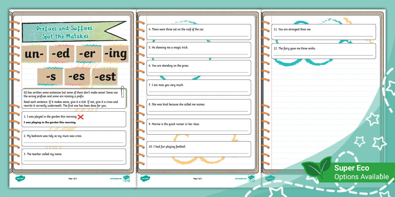 Prefixes and Suffixes: Spot the Mistakes (Ages 5 - 6)
